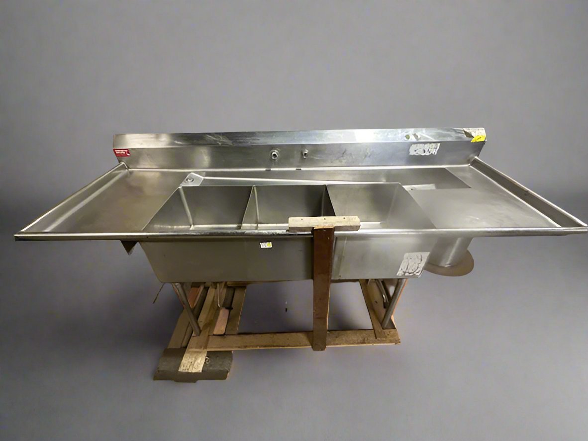 AMERICAN DELPHI INC STAINLESS STEEL 3 COMPARTMENT SEAFOOD WASH SINK TA ...