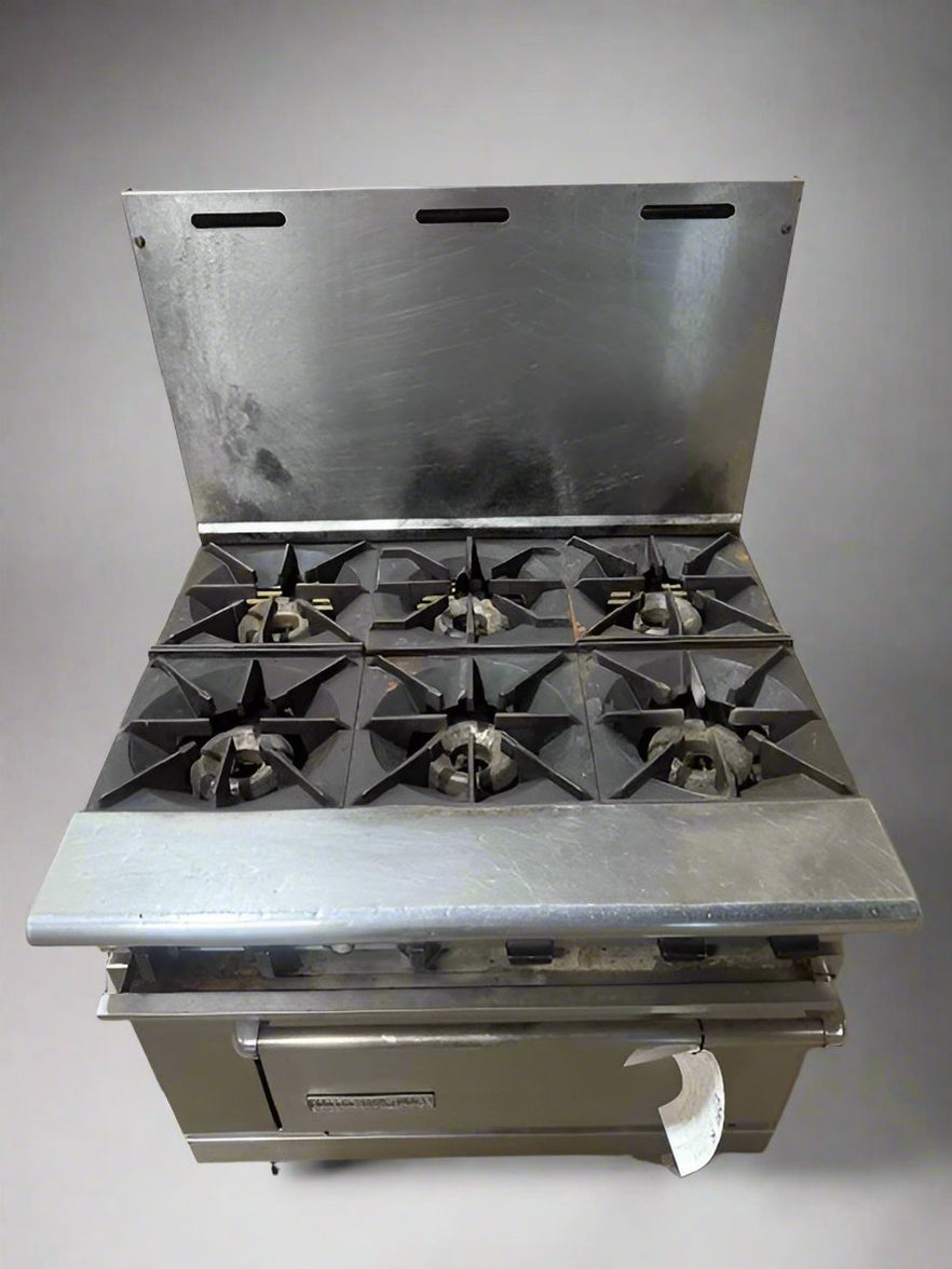 AMERICAN RANGE 6 BURNER STOVE WITH OVEN ON CASTERS — Second Life-Equipment
