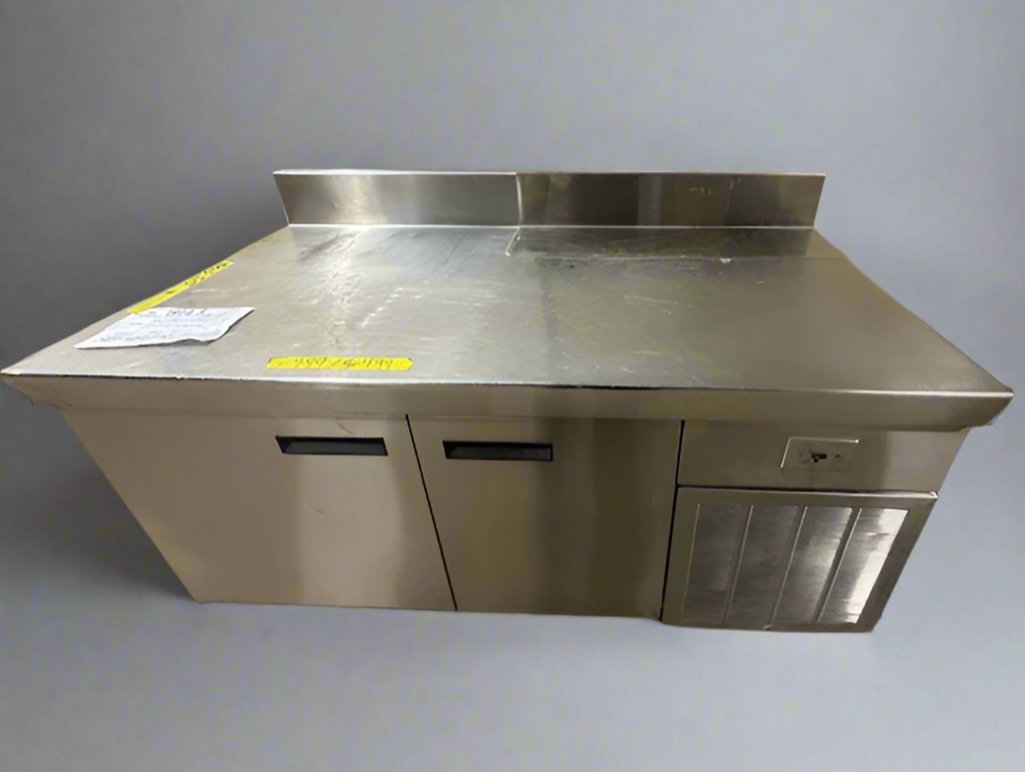 DELFIELD SOLID PREP TABLE WITH 2 DOOR COLD STORAGE FRIDGE ON LEGS ...