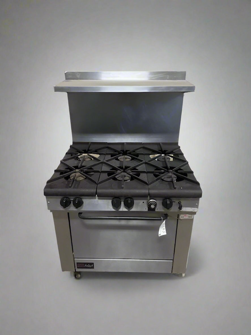 SOUTHBEND NATURAL GAS 6 BURNER RANGE WITH BACK SPLASH AND RACKS ...